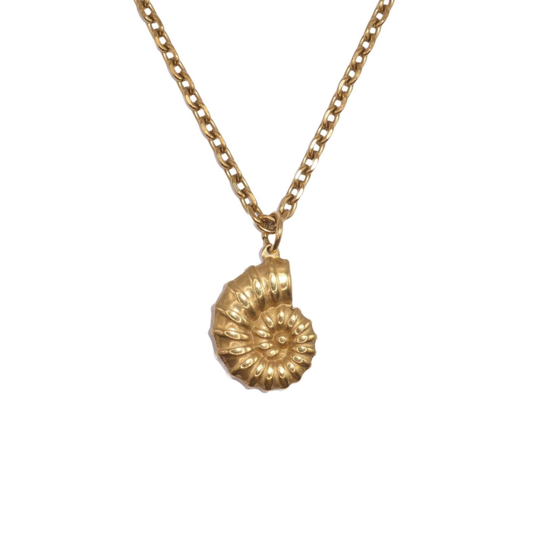 Gold Ammonite Shell Pendant | Large Statement Necklace | Stainless ...