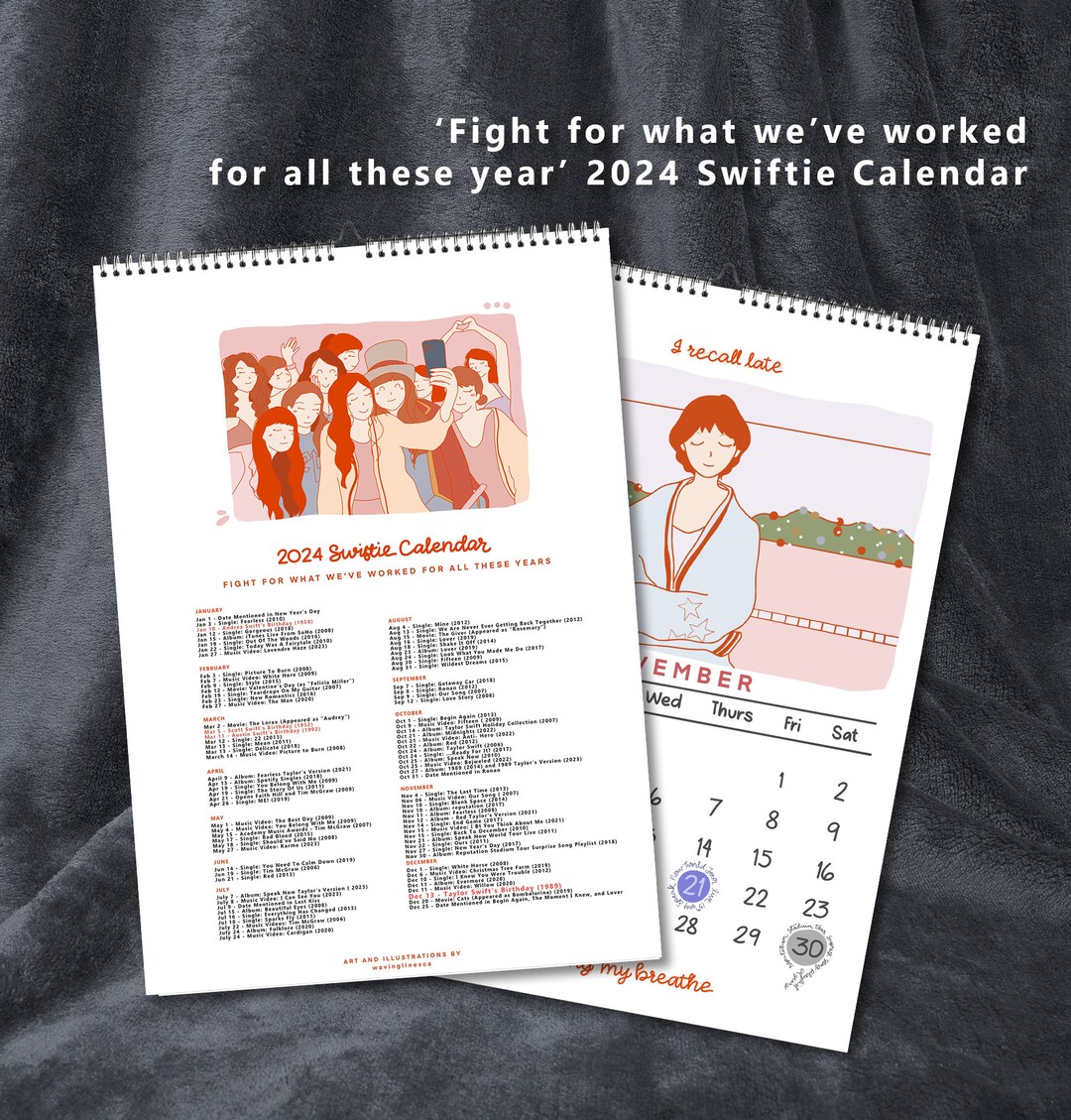 2024 Swiftie Calendar : Monthly Calendar, Illustrated Wall Art for ...