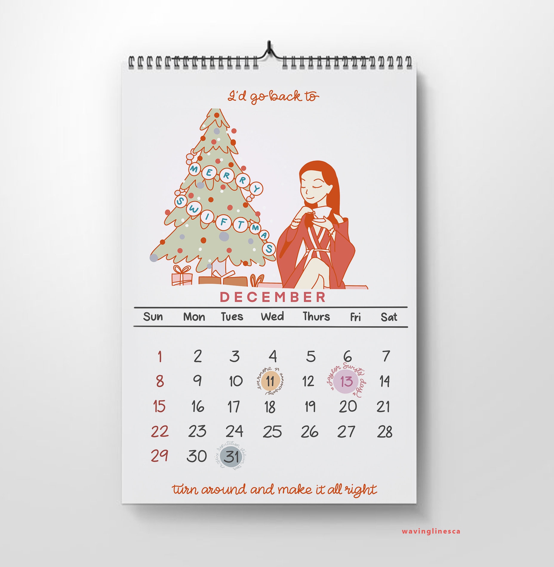 2024 Swiftie Calendar : Monthly Calendar, Illustrated Wall Art for ...