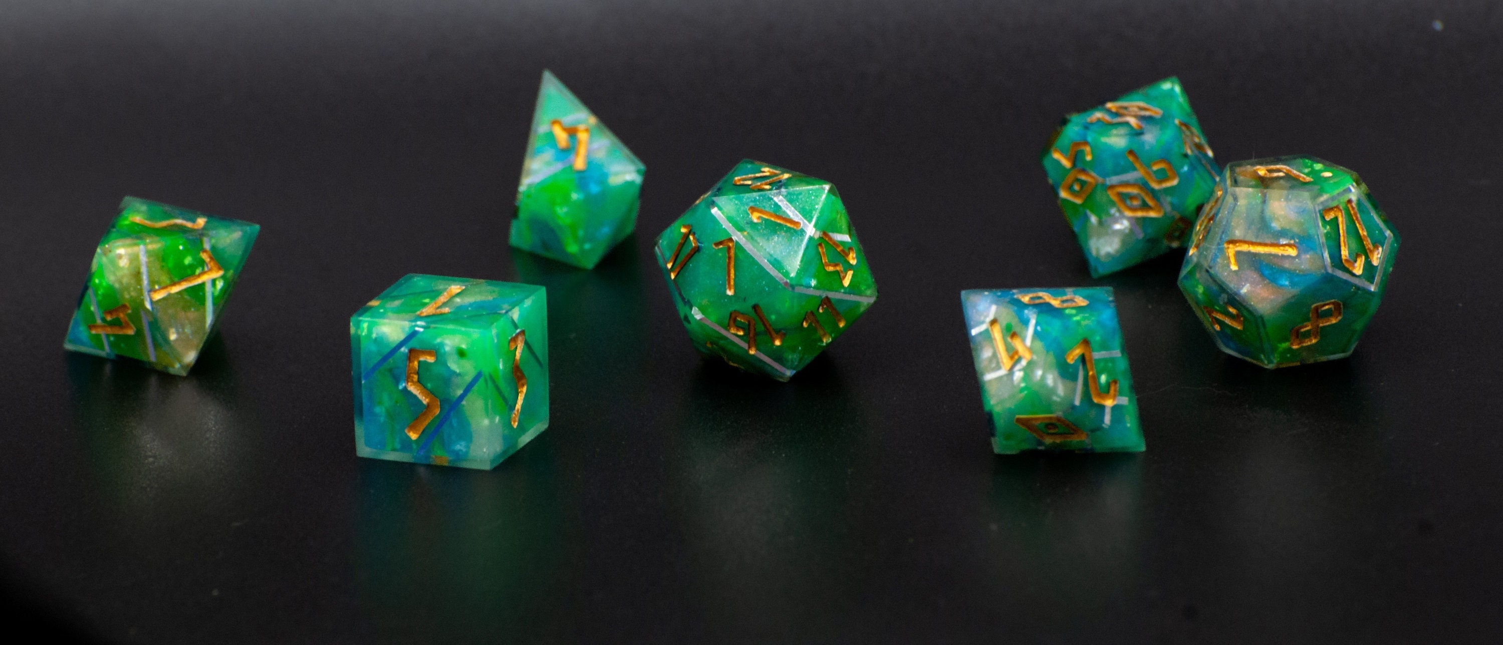 7 Piece Sharp Edge Dice Set Malachite - Etsy