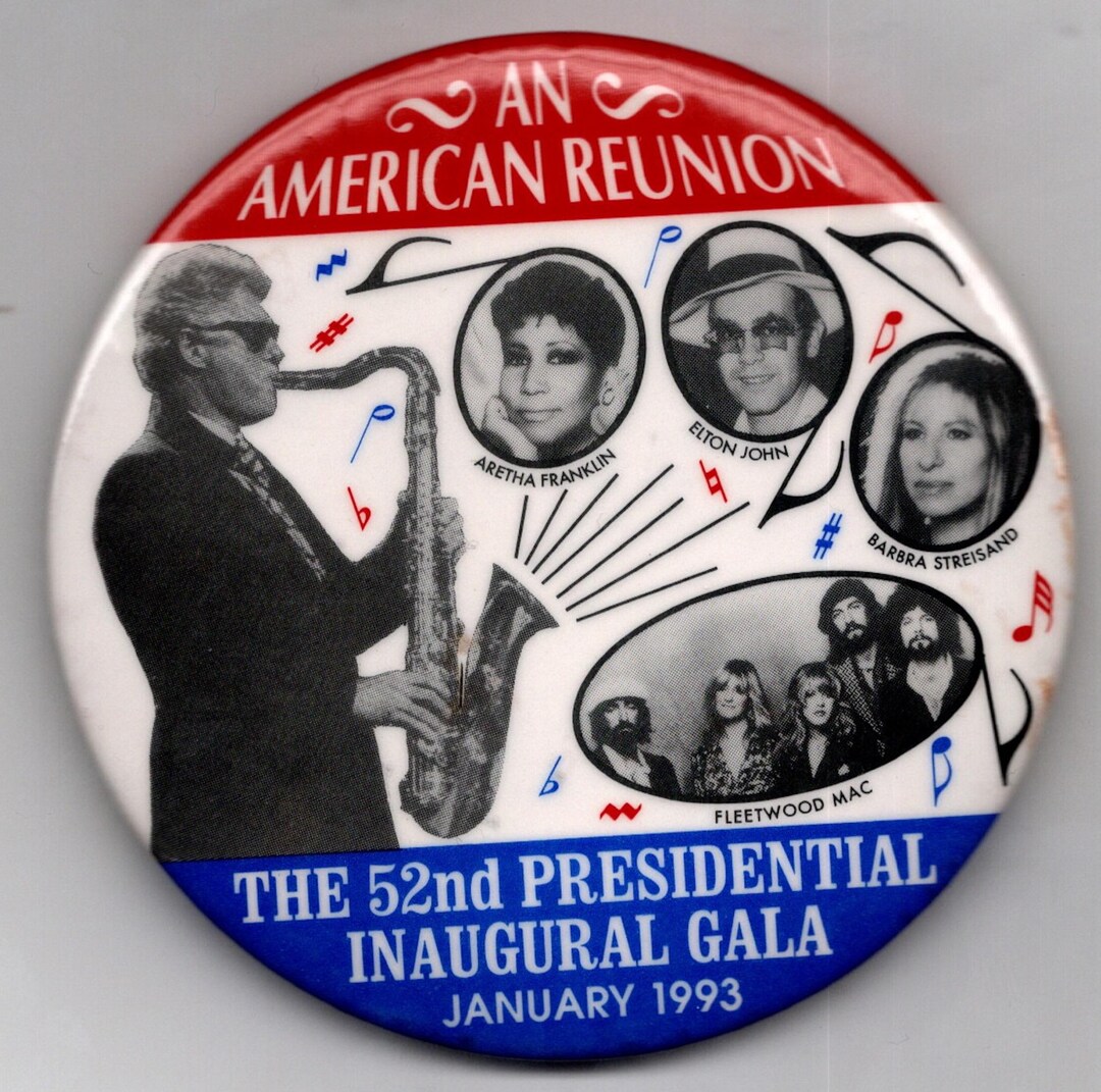 Bill Clinton Inaugural Button Aretha Franklin Elton John Barbara ...