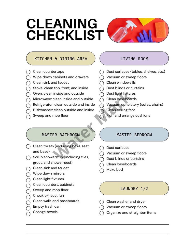Printable Cleaning Checklist - Etsy