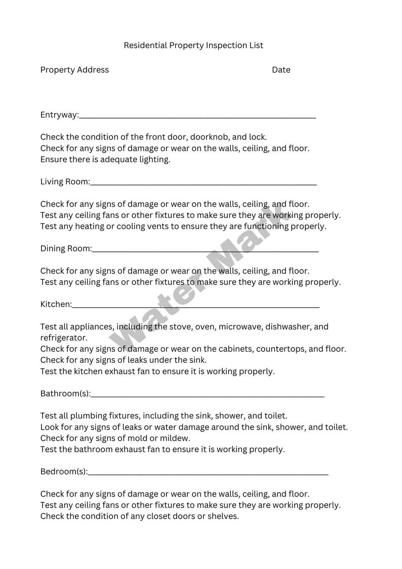 Residential Property Inspection Checklist - Etsy