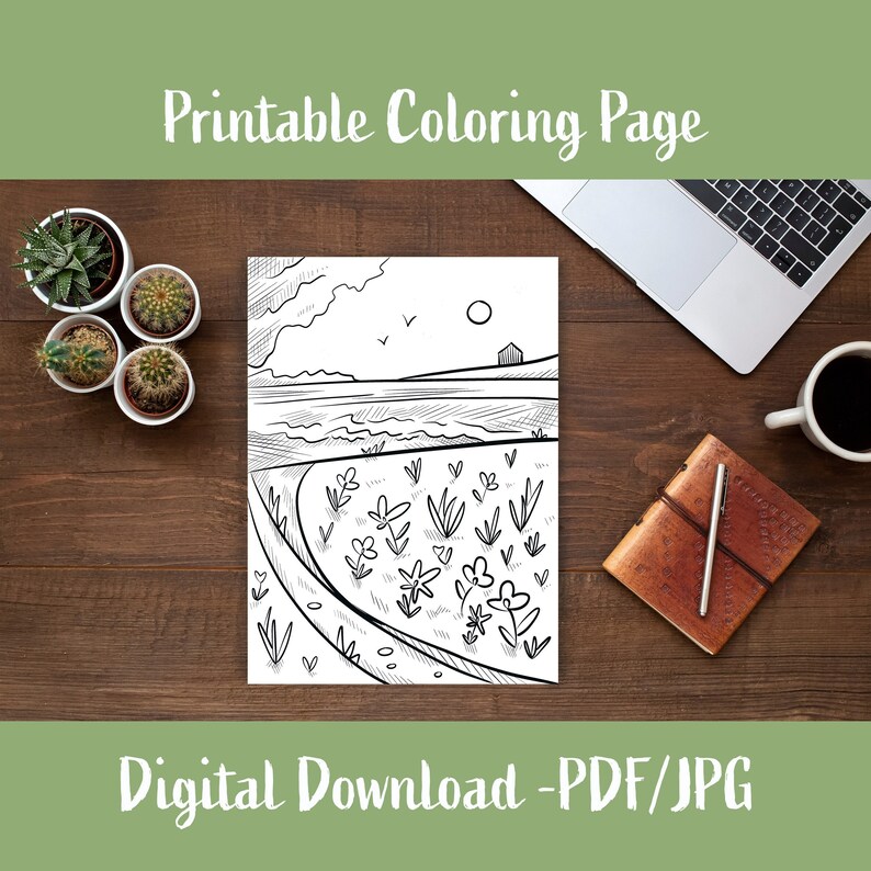 Sea Shore Coloring Page Oceanside Coloring Page Spring Digital Art ...