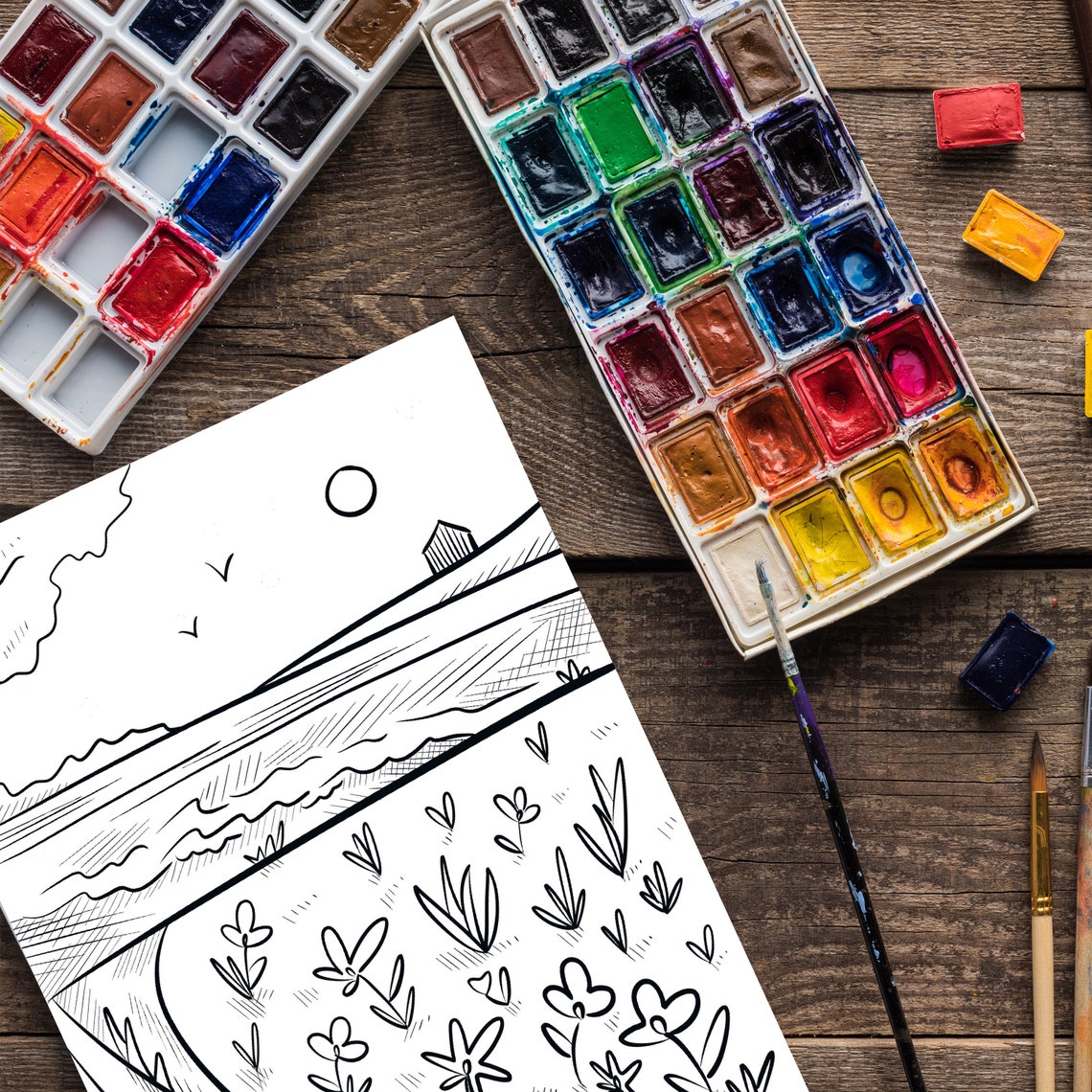 Sea Shore Coloring Page Oceanside Coloring Page Spring Digital Art ...