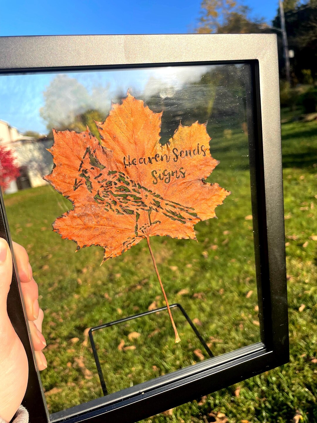 Hand Burned Maple Leaf Heaven Sends Sign Cardinal Bird 9x11 - Sympathy ...