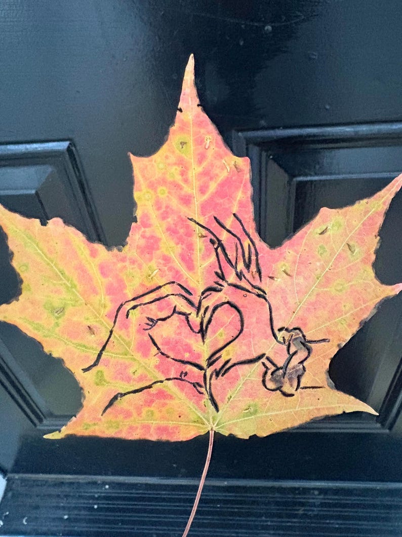 How the Grinch Stole Christmas Real Maple Leaf Decor Gift Unique Handmade Red/yellow Burned ...