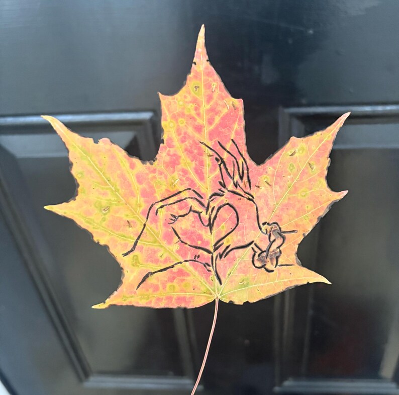 How the Grinch Stole Christmas Real Maple Leaf Decor Gift Unique Handmade Red/yellow Burned ...