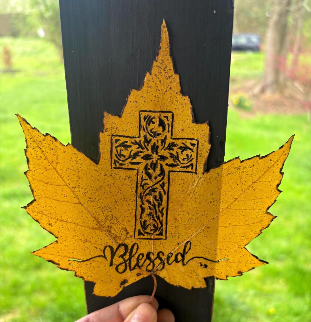 Hand Burned Maple Leaf Blessed Religious Cross Christian - Gift for ...