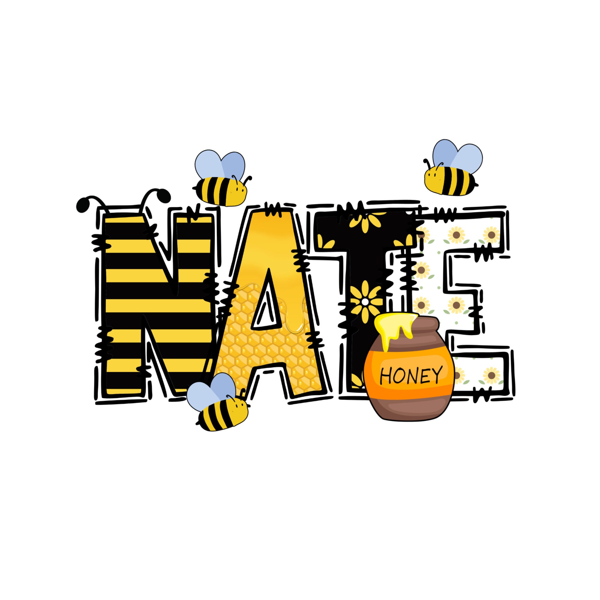 Personalized Honey Bees Name PNG, Springtime Design, Nursery Decor ...