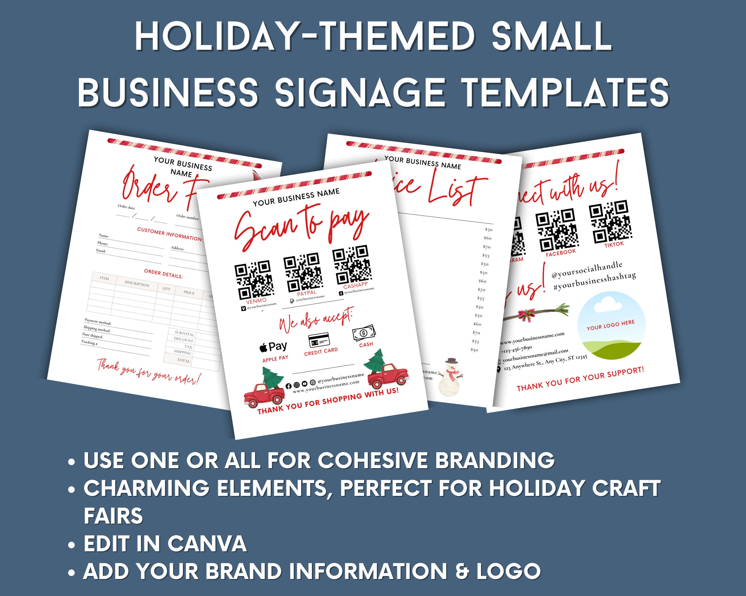 Holiday Themed Craft Fair Sign Bundle Seasonal Market Signage Small ...
