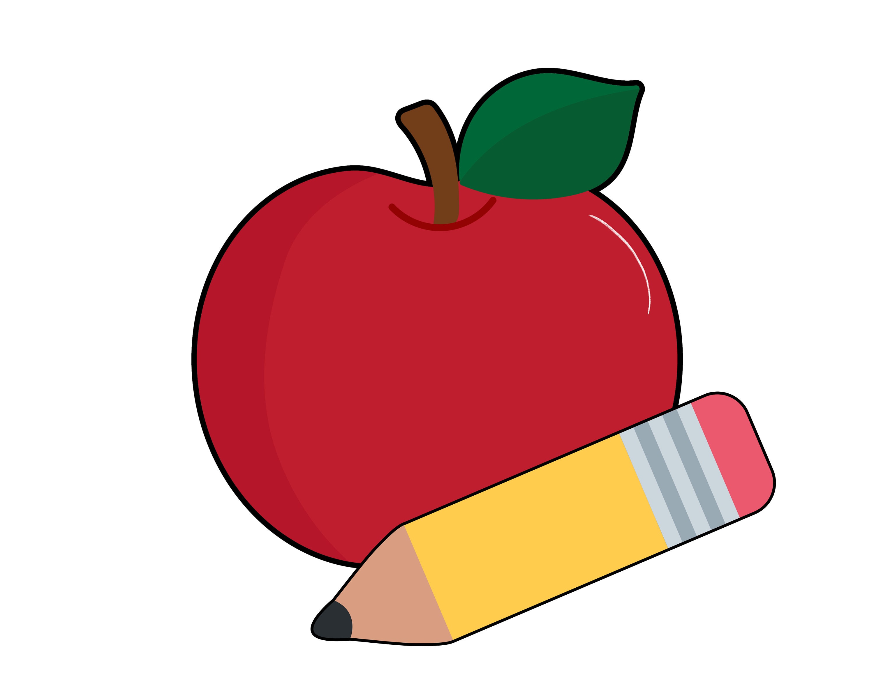 Back to School Red Apple and Pencil PNG for Sublimation / First Day of ...