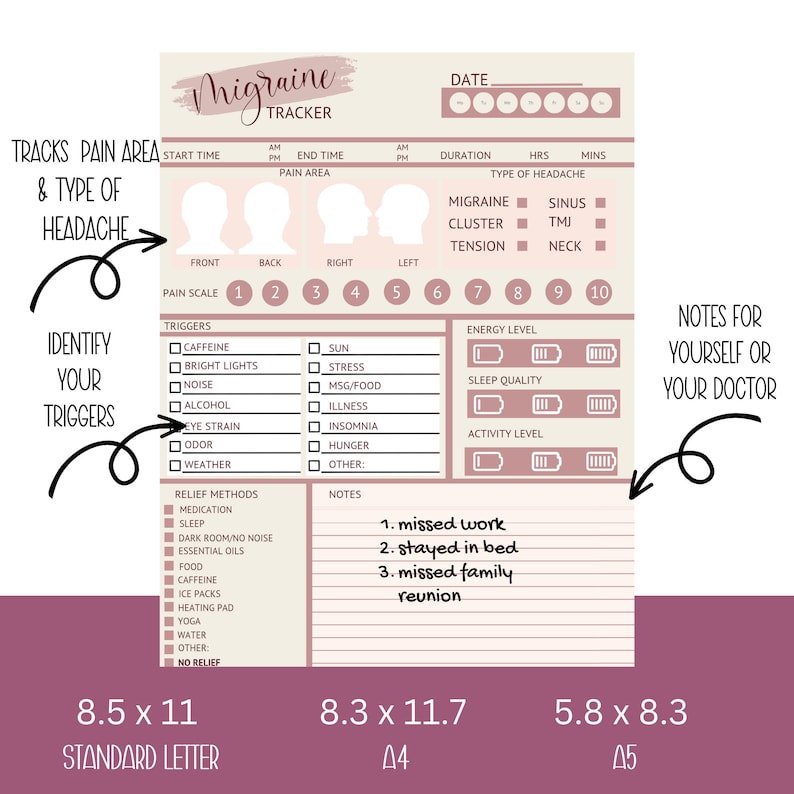 Printable Migraine Tracker Doctor Visit Reports Identify Your Headache ...