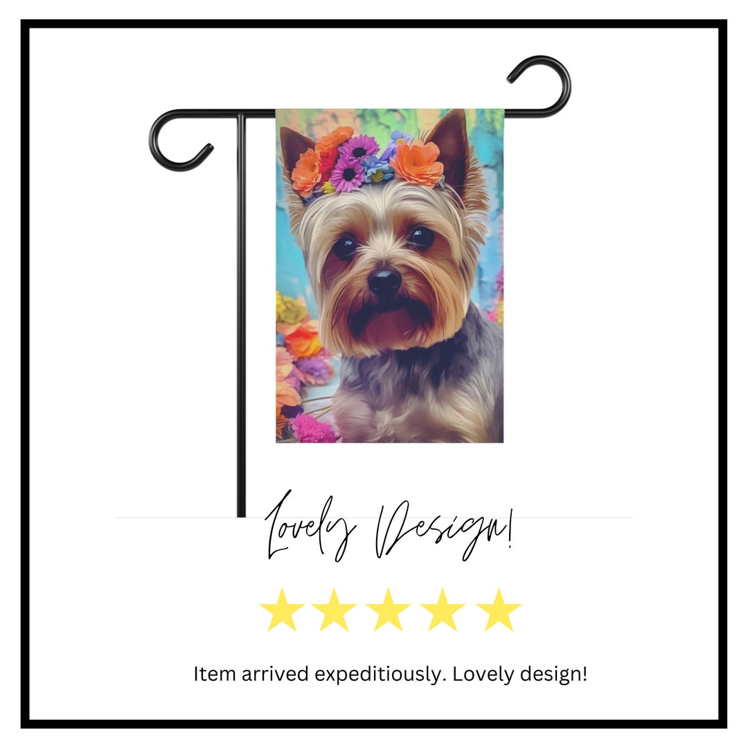 Adorable Yorkie With Floral Accents Flag, Yorkie Lover Flag, York Yard ...