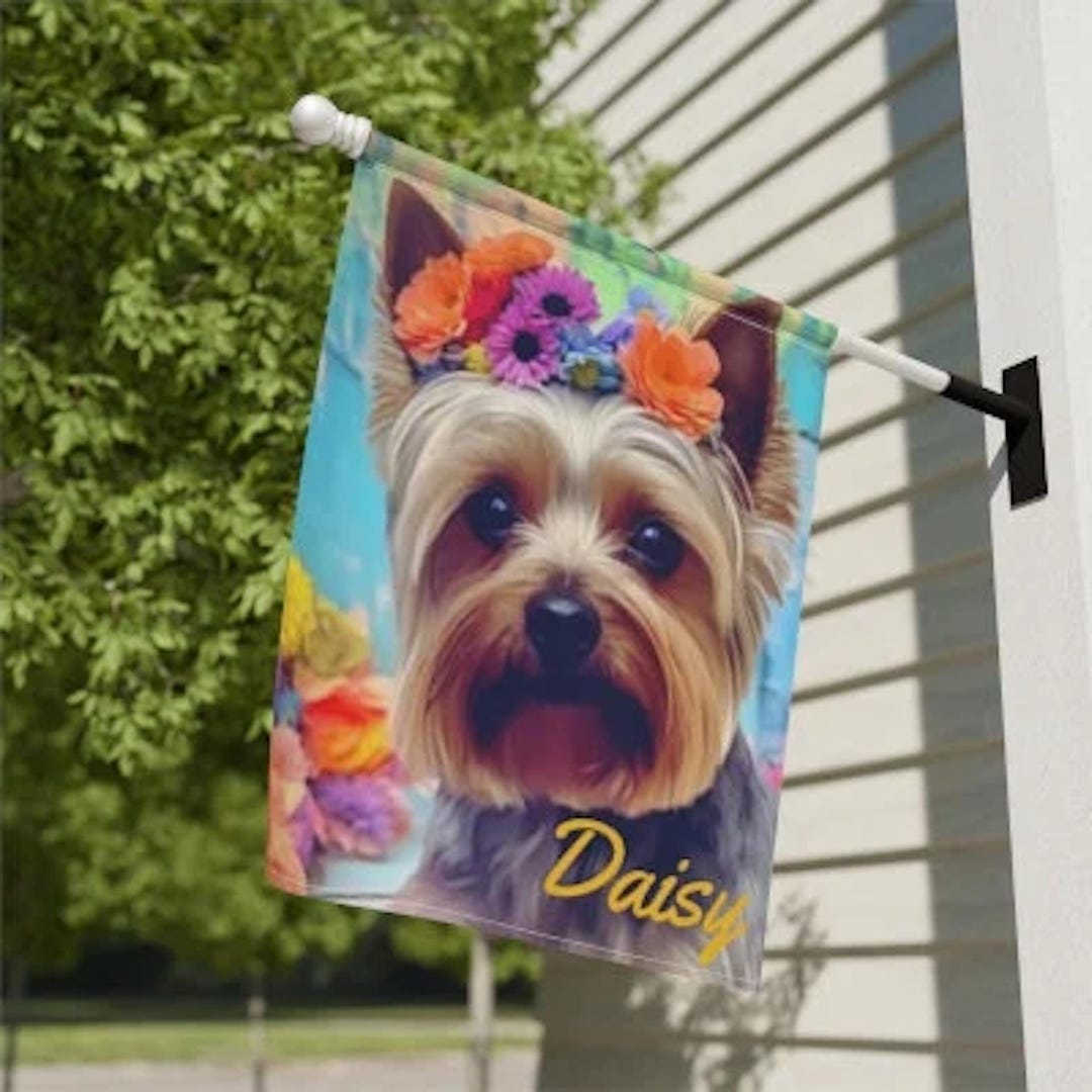 Adorable Yorkie With Floral Accents Flag, Yorkie Lover Flag, York Yard ...