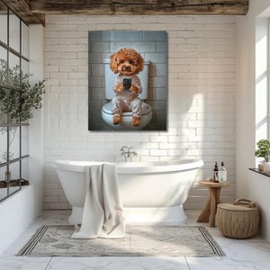 Cavapoo on Toilet Art | Funny Dog Bathroom Decor | Cavapoo Bathroom Art ...