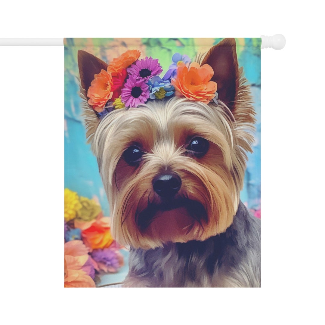 Adorable Yorkie With Floral Accents Flag Yorkie Lover Flag - Etsy