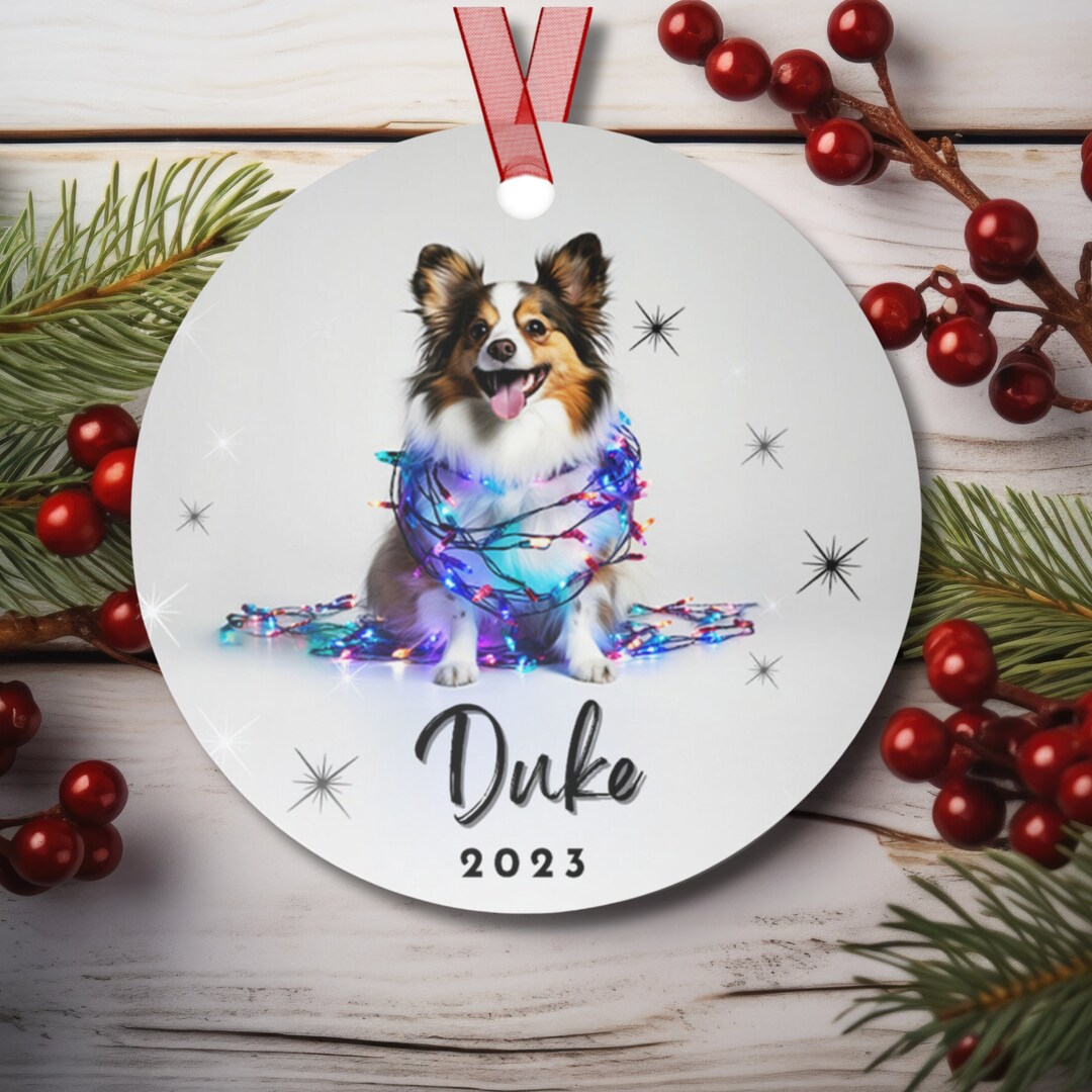 Papillon Christmas Ornament, Custom Dog Ornament, Dog Name Ornament ...