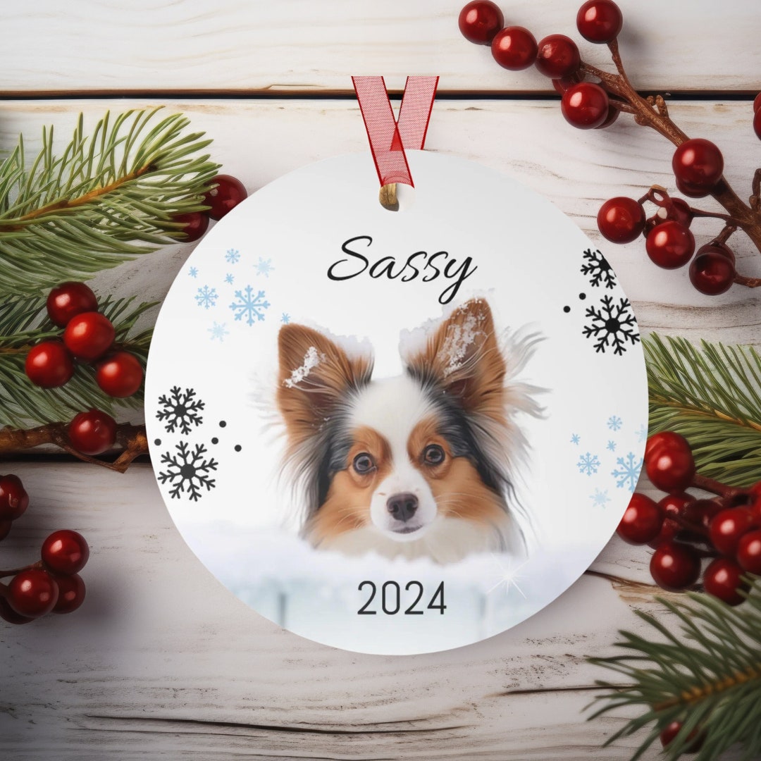 Papillon Christmas Ornament, Custom Dog Ornament, Dog Name Ornament ...