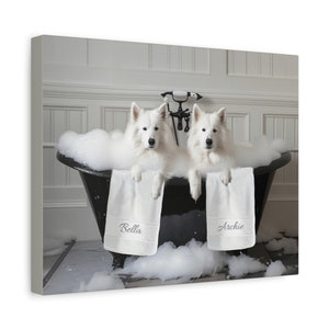 Samoyed Bathroom Art, Dog in Bathtub Art, Samoyed Giftful, Dog Bathroom ...