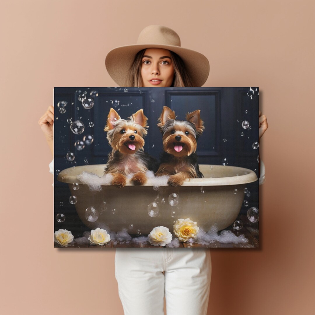 Dog Bathtub Art, Yorkie Wall Art, Yorkie Gift Idea, Yorkie Bathtub Art ...