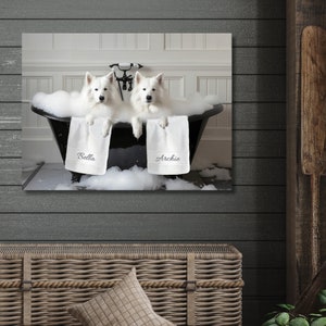 Samoyed Bathroom Art, Dog in Bathtub Art, Samoyed Giftful, Dog Bathroom ...
