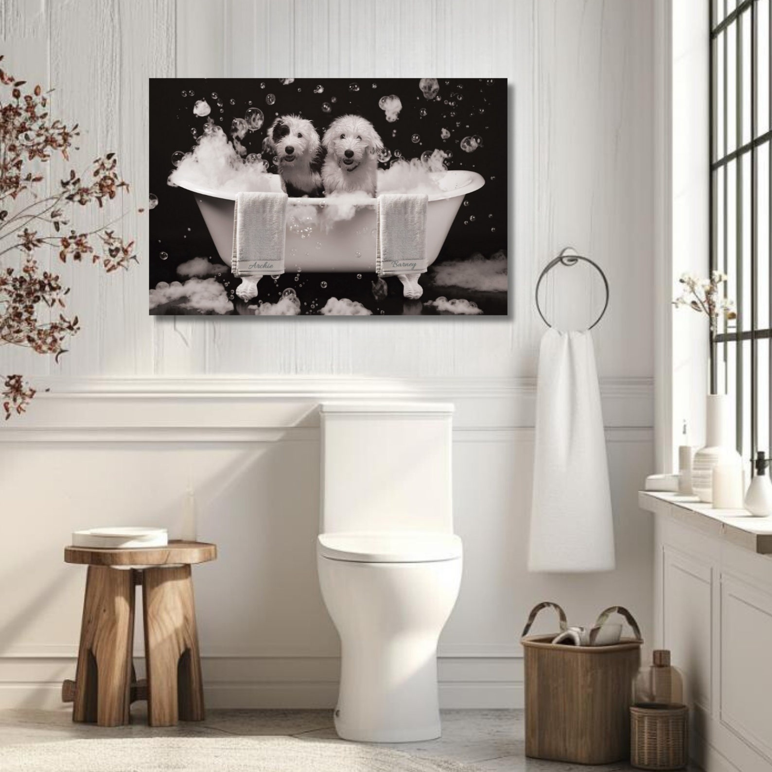 Sheepadoodle Bathtub Canvas Wall Art | Funny Dog Bubble Bath Print ...