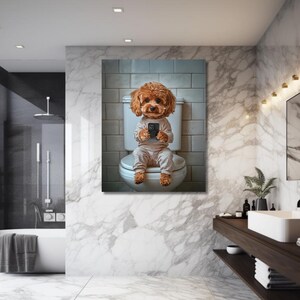 Cavapoo on Toilet Art | Funny Dog Bathroom Decor | Cavapoo Bathroom Art ...