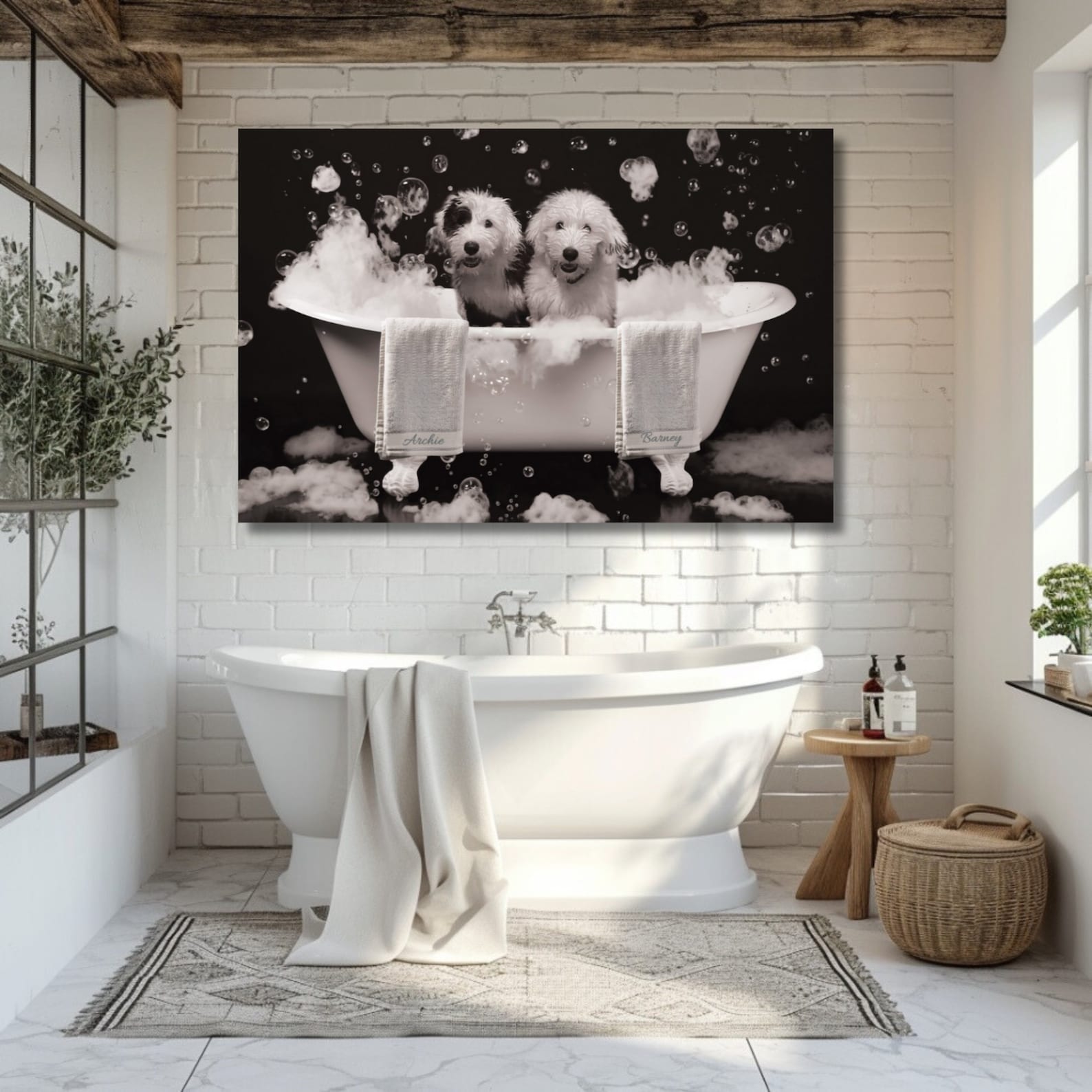 Sheepadoodle Bathtub Canvas Wall Art | Funny Dog Bubble Bath Print ...