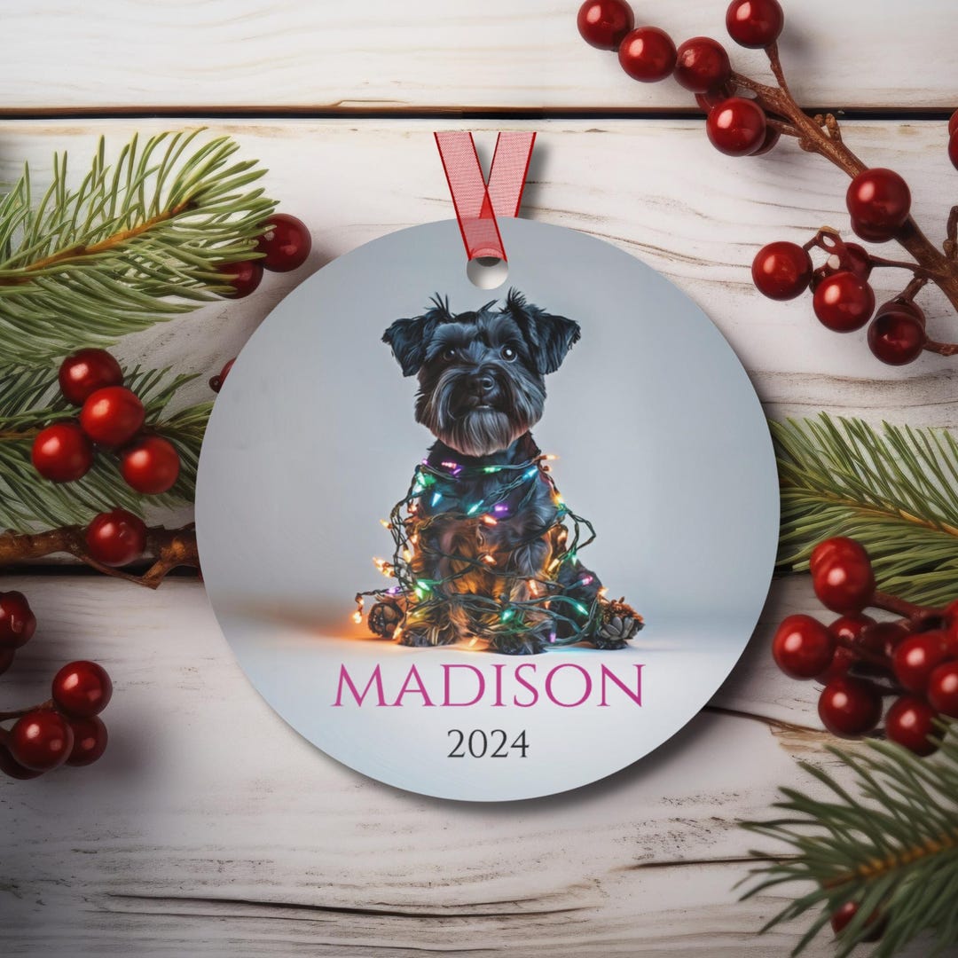 Black Miniature Schnauzer Personalized Christmas Ornament Pink ...