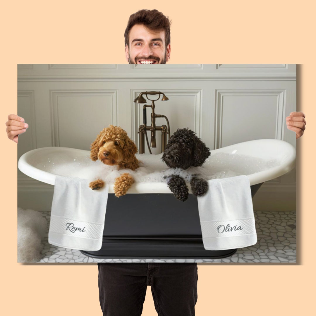 Doodle Bathtub Art | Dog in Bathtub Art | Dog Artful Art | Custom Dog ...