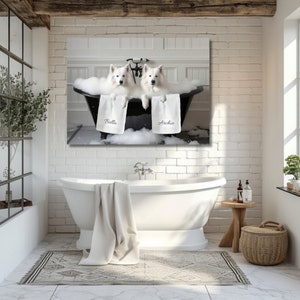 Samoyed Bathroom Art, Dog in Bathtub Art, Samoyed Giftful, Dog Bathroom ...