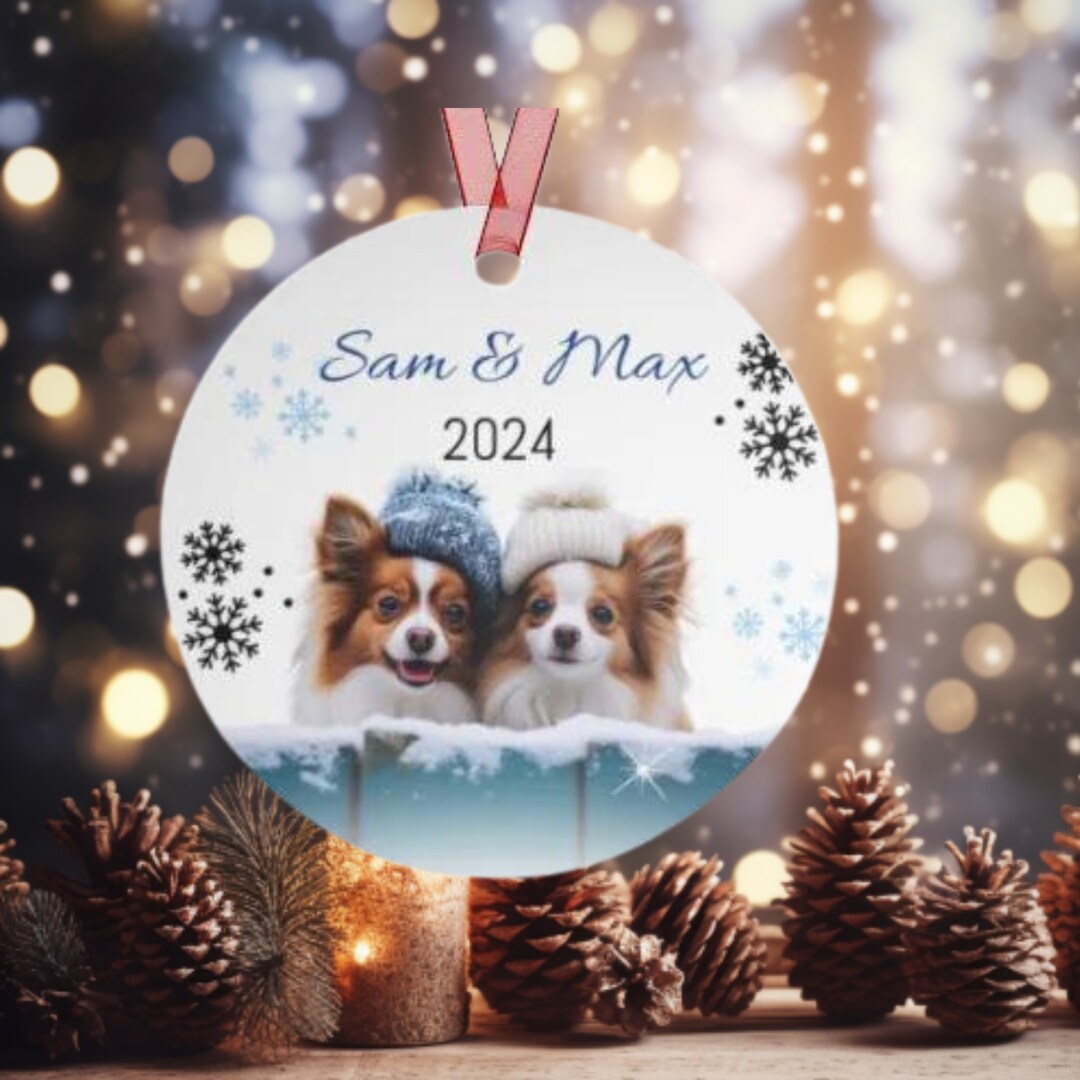 Two Papillon Christmas Ornament, Custom Dog Ornament, Dog Name Ornament ...