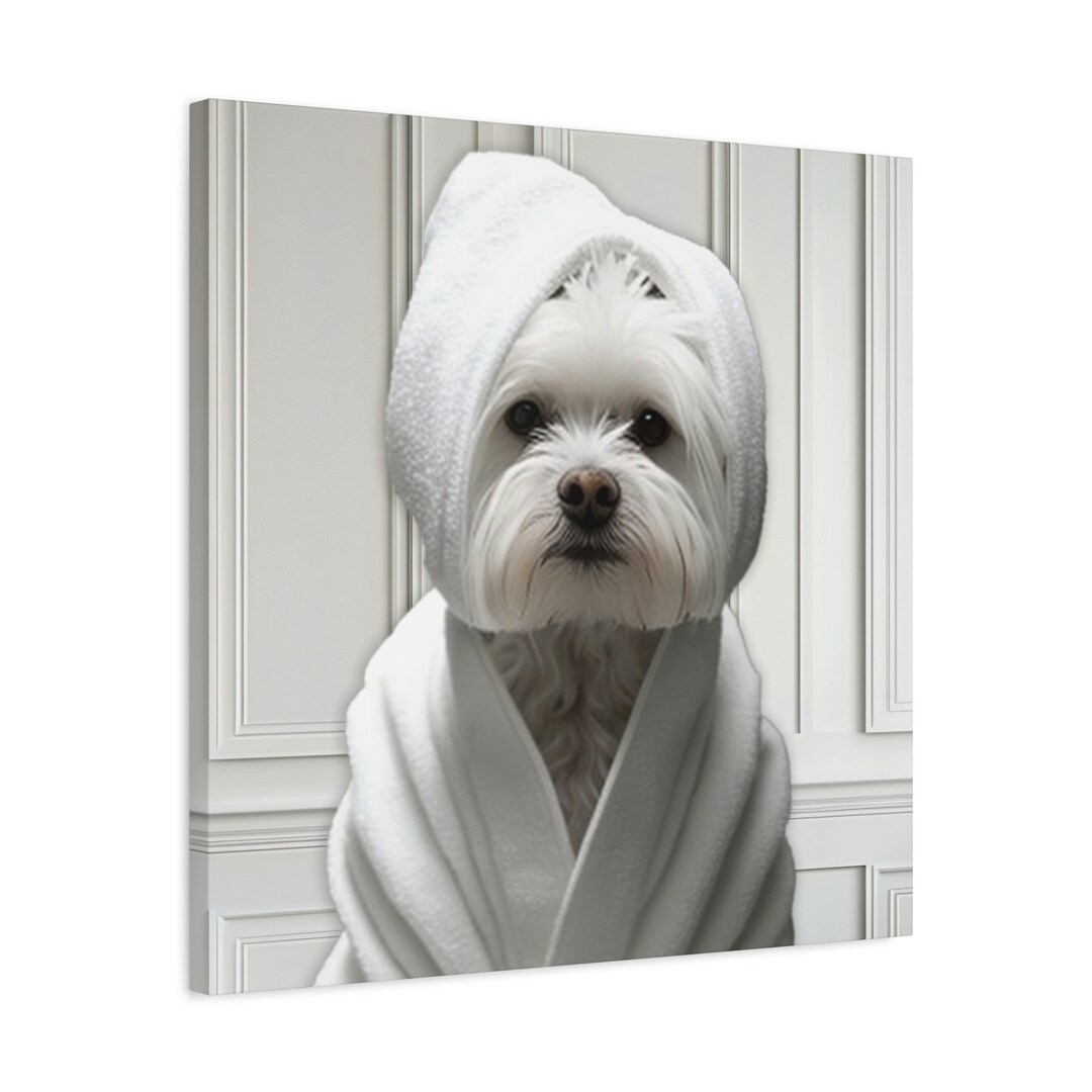 Maltese Dog Spa Day Canvas Wall Art | Funny Dog Bubble Bath Print ...