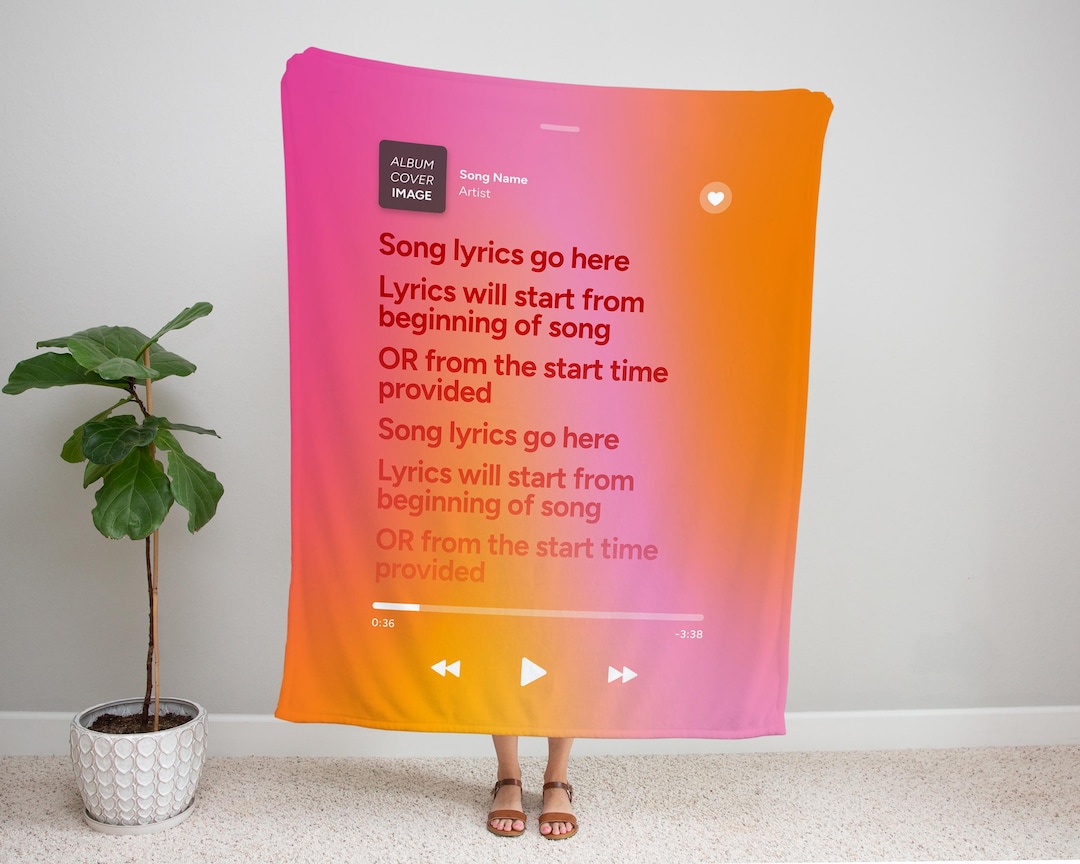 Personalized Song Lyrics Gradient Blanket, Custom Music Photo Blanket ...