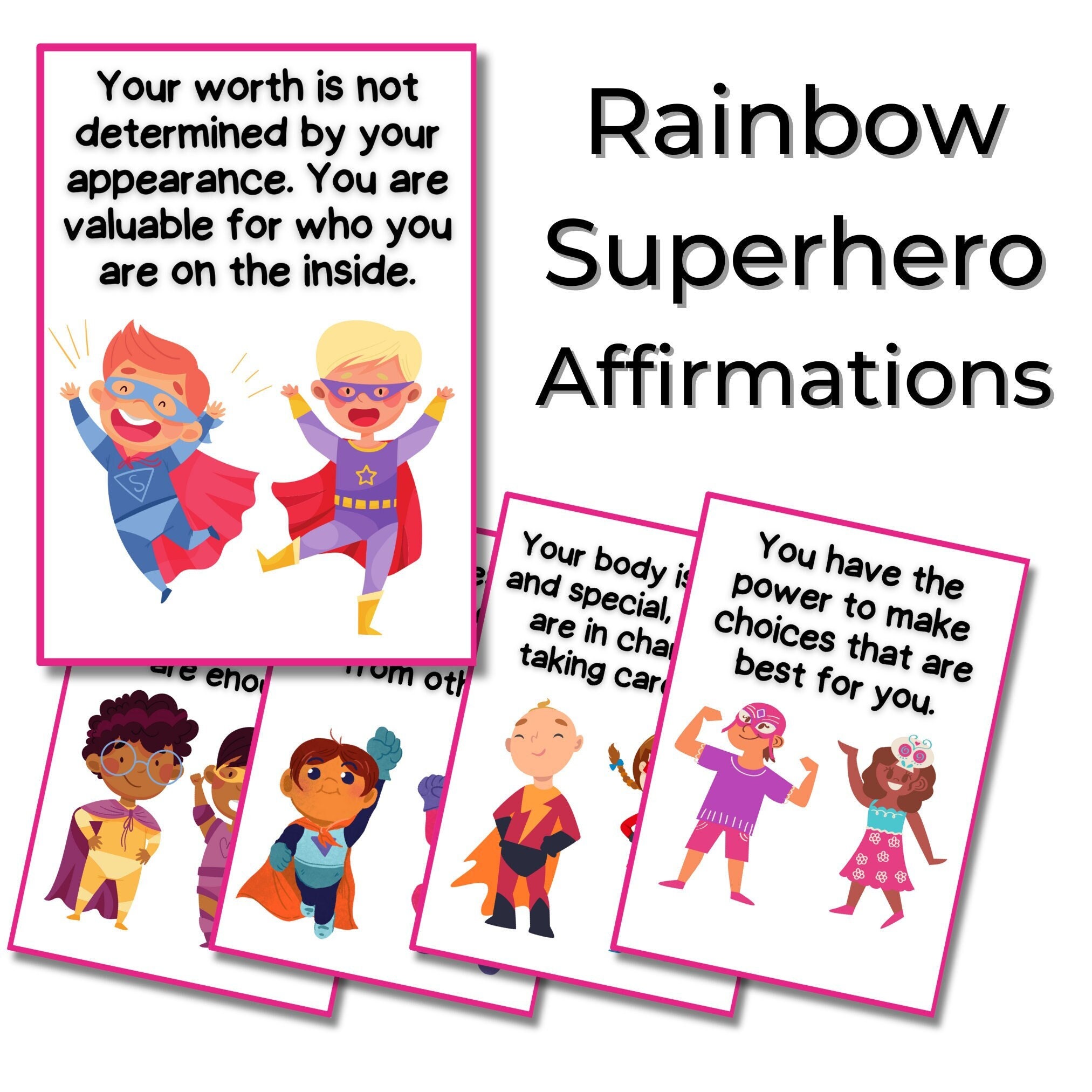 Rainbow Superhero Affirmation Cards - Celebrate Diversity, Challenge ...