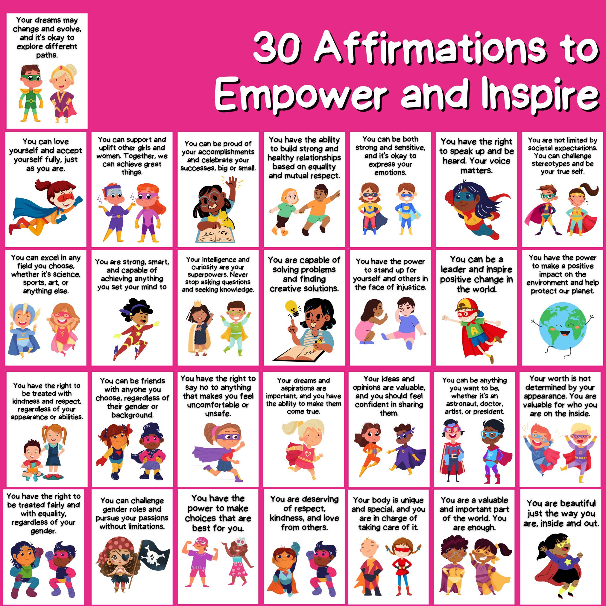 Rainbow Superhero Affirmation Cards - Celebrate Diversity, Challenge ...