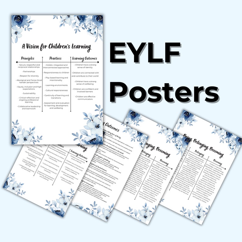 EYLF 2.0 Posters - Blue Floral Minimalist Design for Learning Outcomes ...