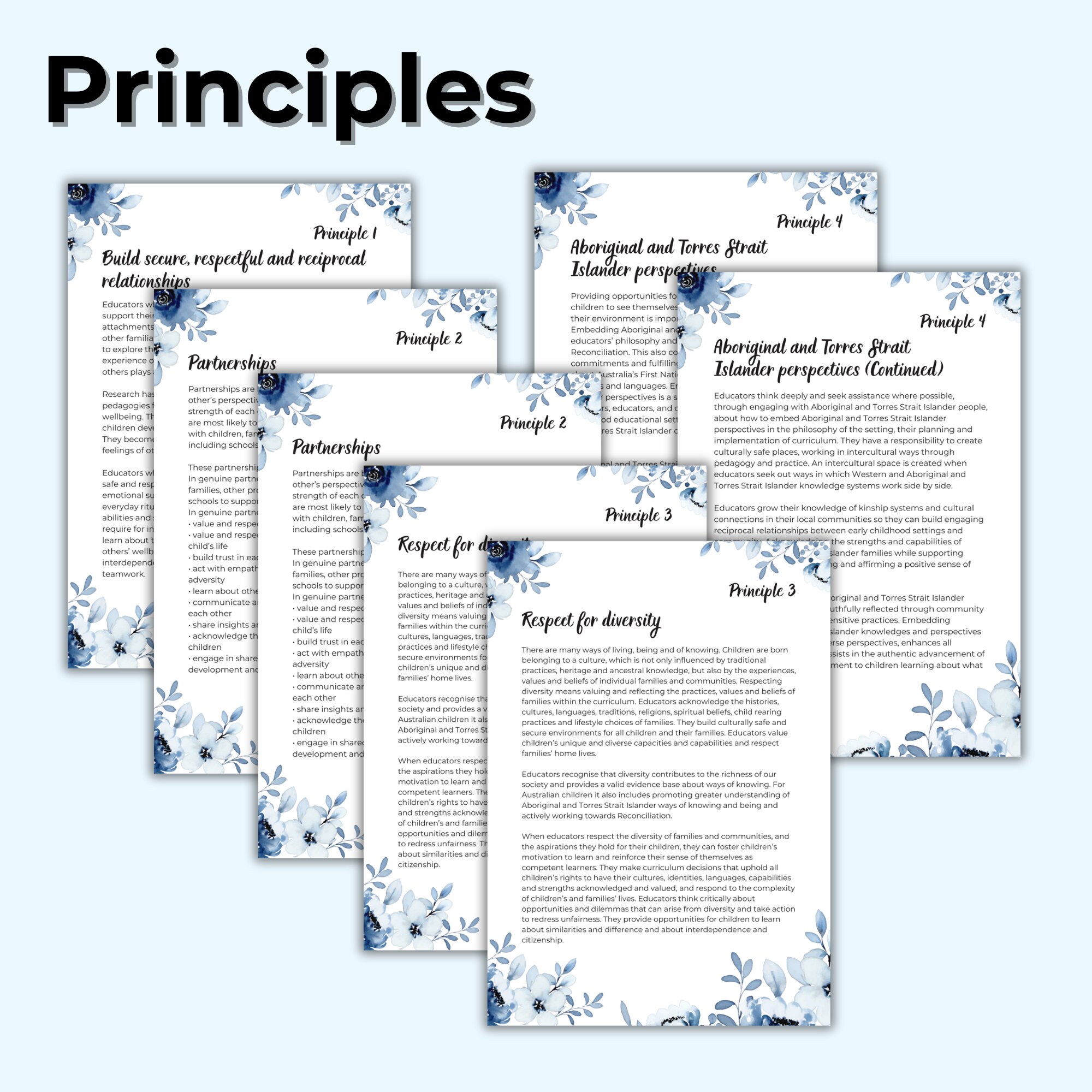 EYLF 2.0 Posters - Blue Floral Minimalist Design for Learning Outcomes ...