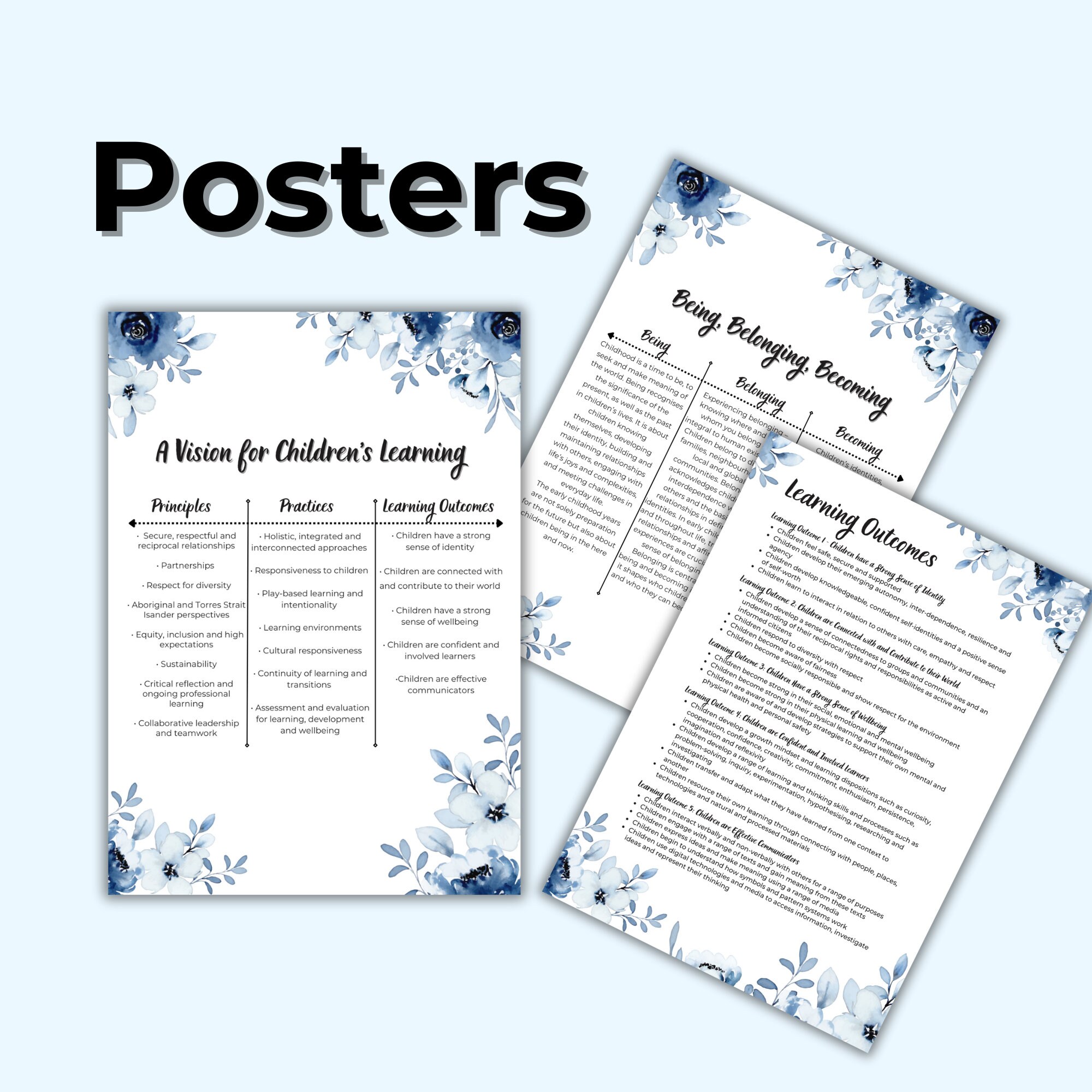 EYLF 2.0 Posters - Blue Floral Minimalist Design for Learning Outcomes ...
