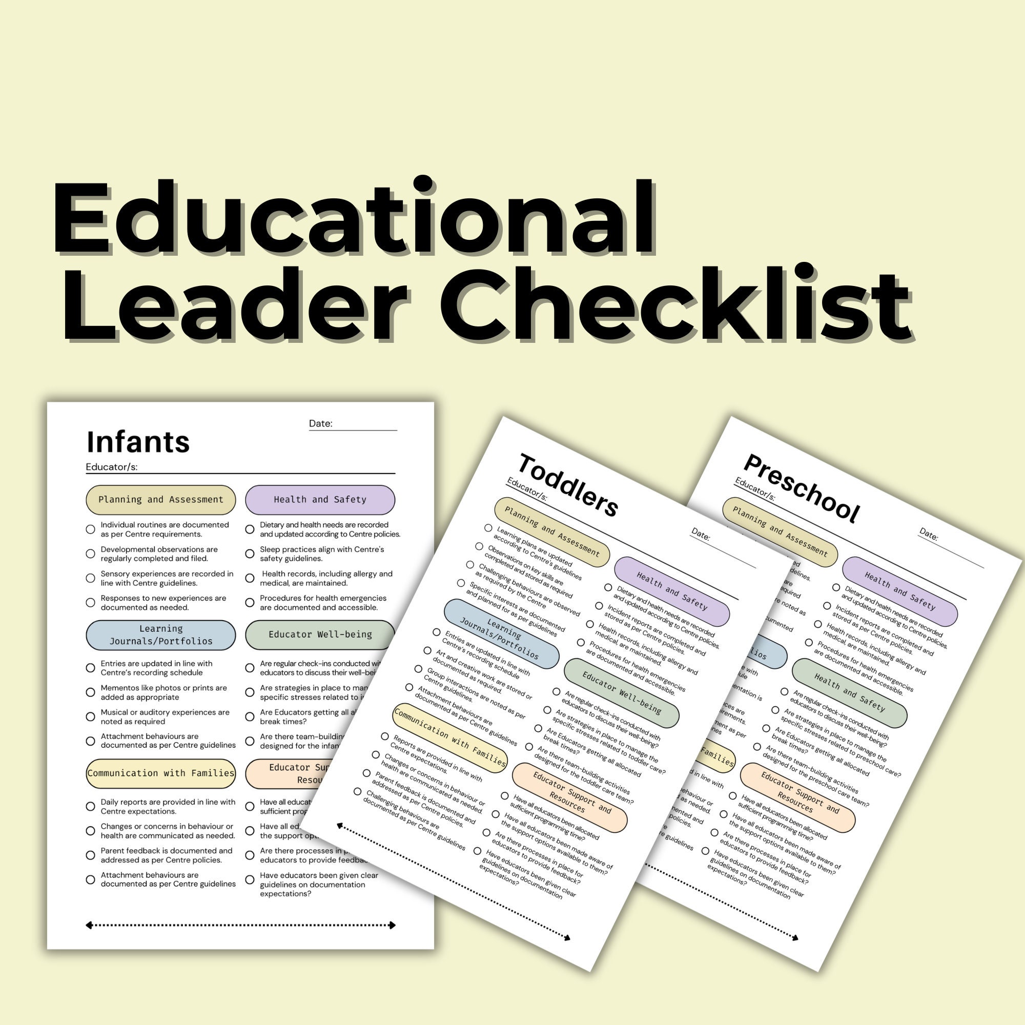 Educational Leader Checklist for Infants, Toddlers, and Preschool ...