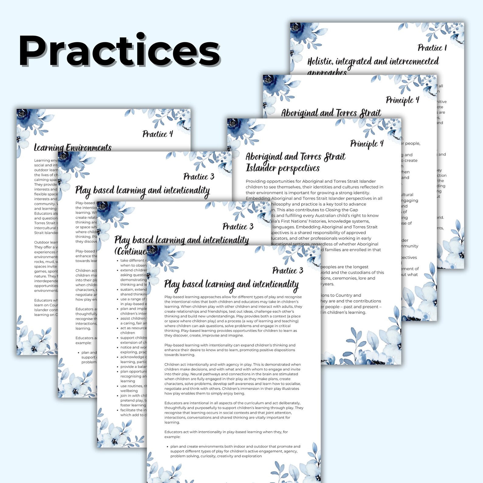 EYLF 2.0 Posters Blue Floral Minimalist Design for Learning Outcomes ...