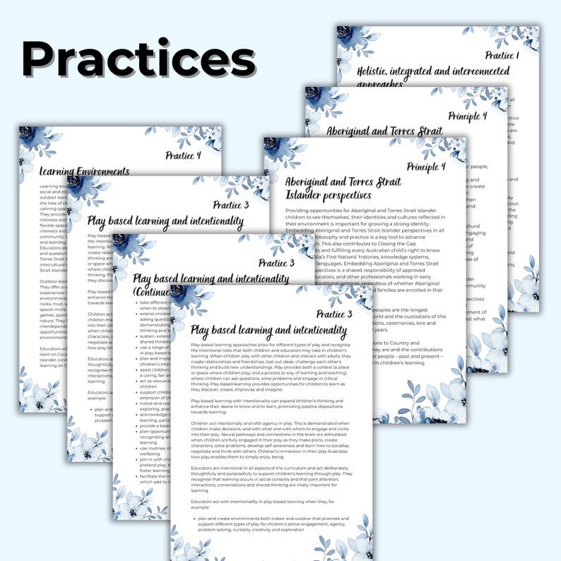 EYLF 2.0 Posters Blue Floral Minimalist Design for Learning Outcomes ...