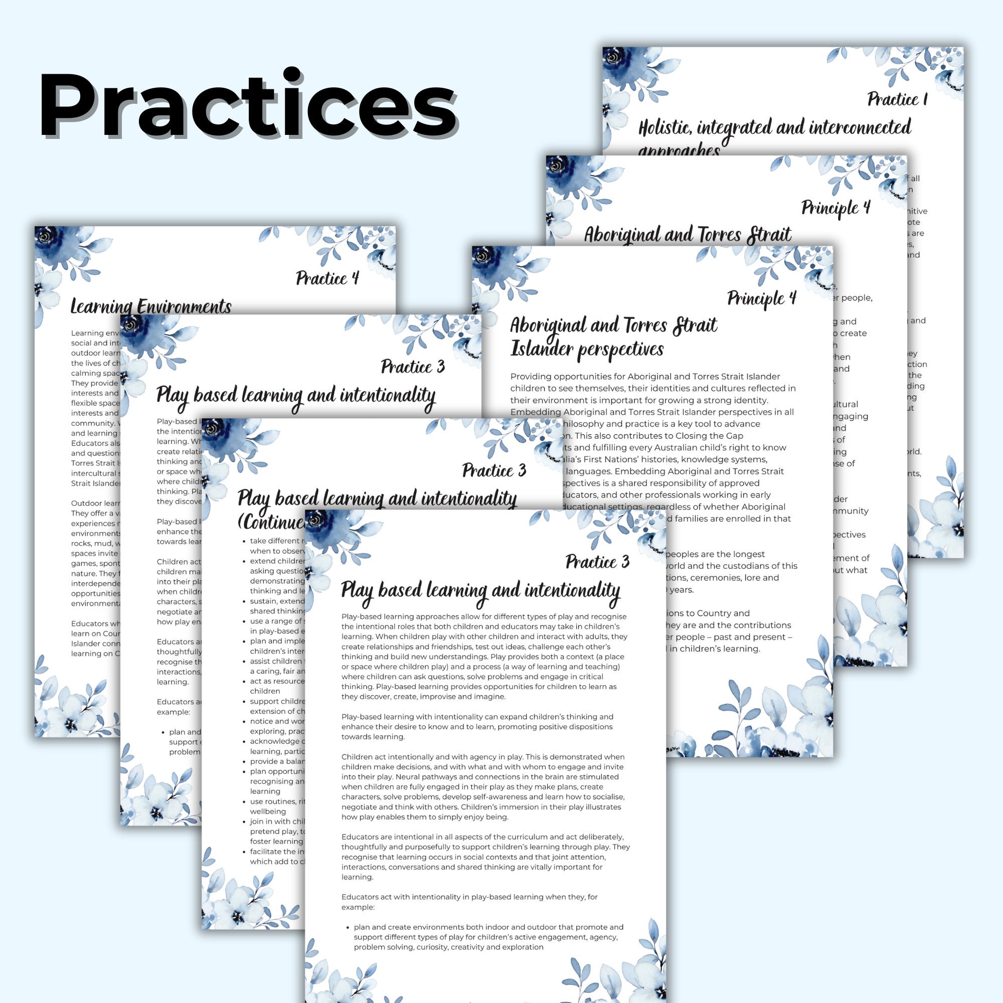 EYLF 2.0 Posters - Blue Floral Minimalist Design for Learning Outcomes ...