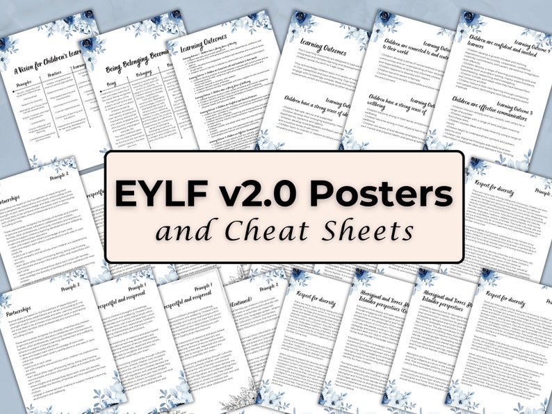 EYLF 2.0 Posters Blue Floral Minimalist Design for Learning Outcomes ...