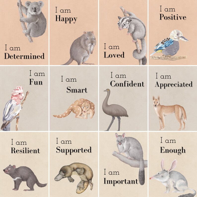 Printable Affirmation Cards Posters Aussie Animals for - Etsy