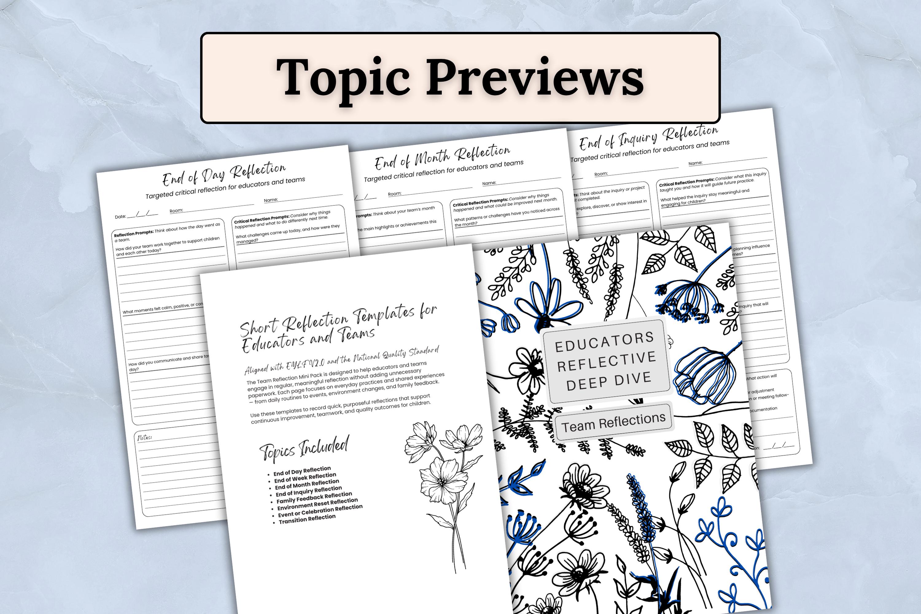 Team Reflection Mini Pack – Reflection Templates for Early Childhood ...