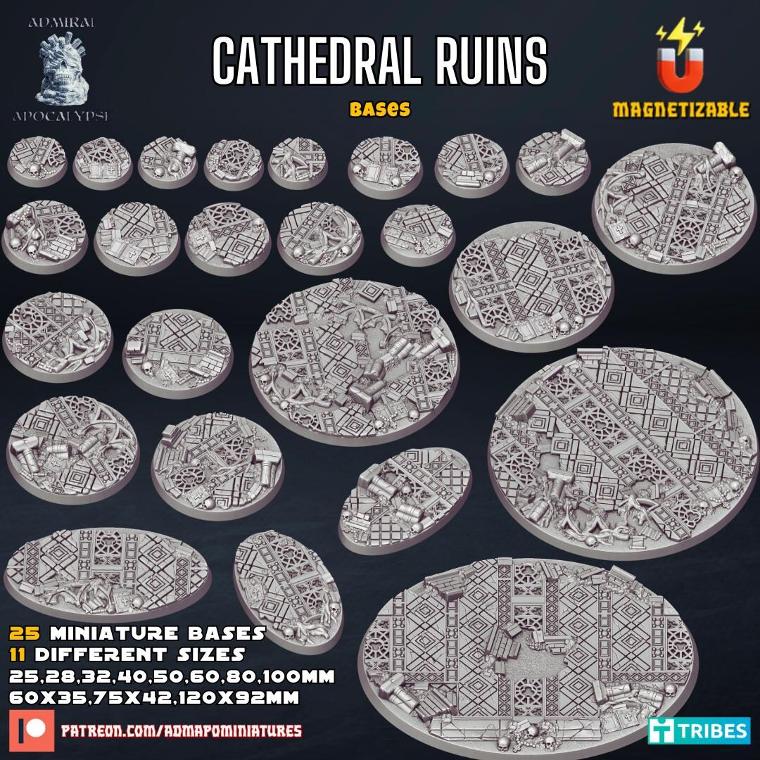Cathedral Ruins Bases / Magnet Ready / 25mm, 28mm, 32mm, 40mm, 50mm ...