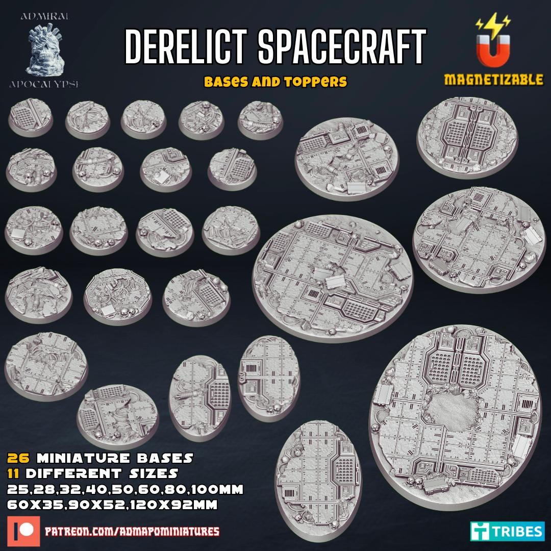 Derelict Spacecraft Bases / Magnet Ready / 25mm, 28mm, 32mm, 40mm, 50mm ...