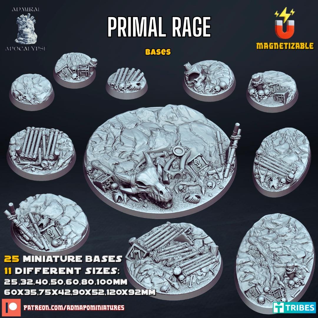 Primal Rage Bases / Magnet Ready Bases / 25mm, 32mm, 40mm, 50mm, 60mm ...